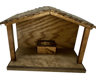 Vintage Handcrafted Handmade Rustic Wood Nativity Stable Creche Manger ...