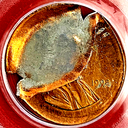 PCGS MS-66 RED! 1998 CENT MASSIVE BROADSTRIKE AND INDENT MATCHED SET ...