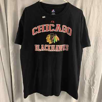Chicago Blackhawks Shirt Adult Large Black Short Sleeve NHL Majestic ...