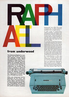 1961 Underwood Raphael Electric Typewriter Original Color Print Ad | eBay