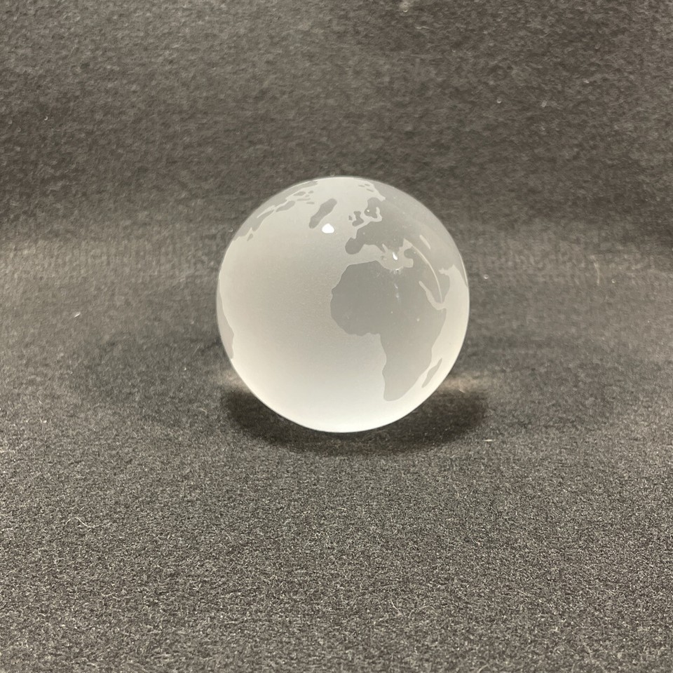 World Globe Earth Paperweight Etched Frosted Glass Crystal Clear ...