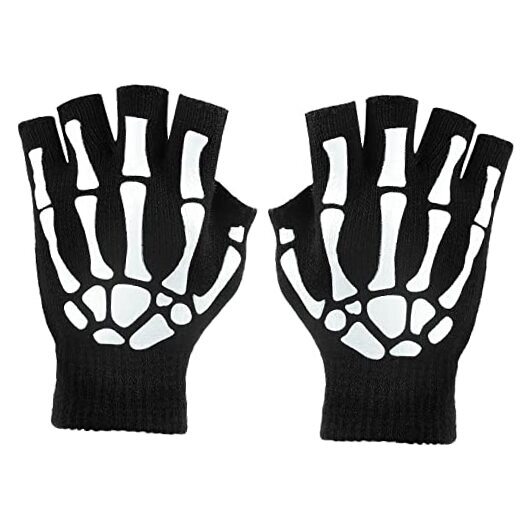 Skeleton Gloves Fingerless Bone Gloves Glow in the Dark Knitted ...