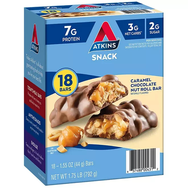 3 Pack Atkins Caramel Chocolate Nut Roll Snack Bar 18 ct. FREE SHIPPING ...