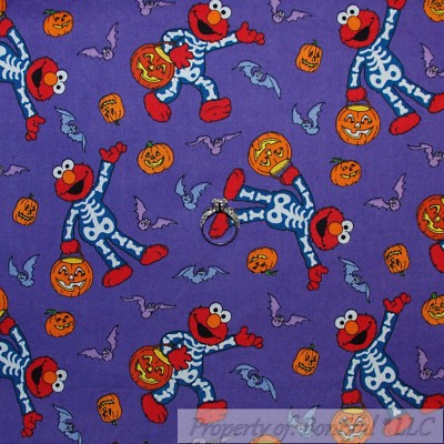 BonEful Fabric FQ Cotton Quilt VTG Halloween Purple ELMO Skeleton Bats ...