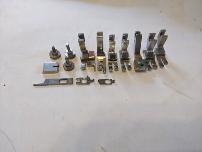 LOT: 14 INDUSTRIAL HIGH SHANK SEWING MACHINE FEET + EXTRA PARTS (loc ...