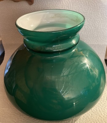 Vintage 7" Wide x 5 5/8" Tall Green Over White Cased Glass Student Lamp ...