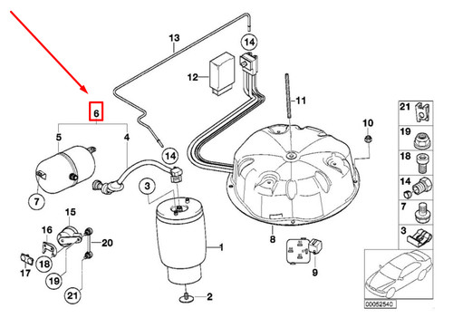 BMW 5 E39 RIGHT AIR RESERVOIR WITH PIPE 6752288 37126752288 ORIGINAL NO ...