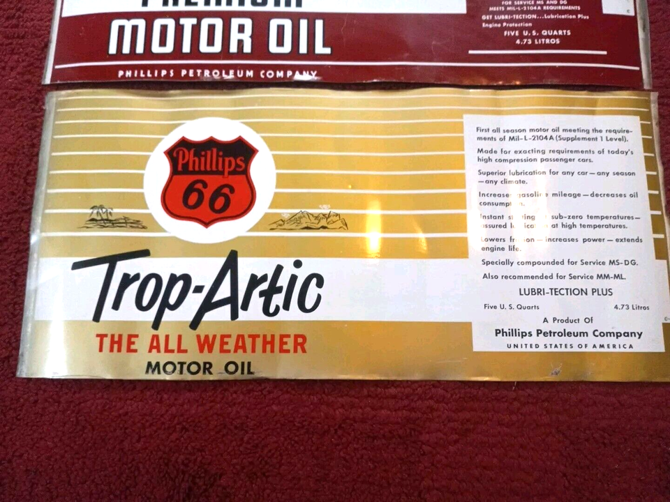 Vintage Phillips 66 Trop Artic Motor Oil Can Automotive Sign-Lot of 2 ...