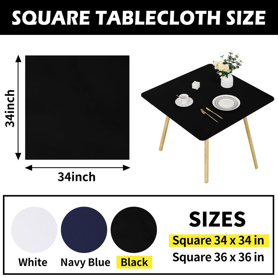 Black Fitted Square Tablecloth Elastic Table Cover Stretch Table Top ...