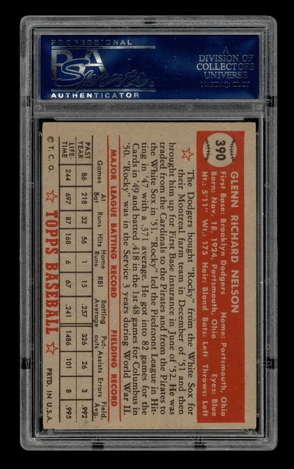 1952 Topps Set-Break #390 Glenn Nelson PSA 5 EX | eBay