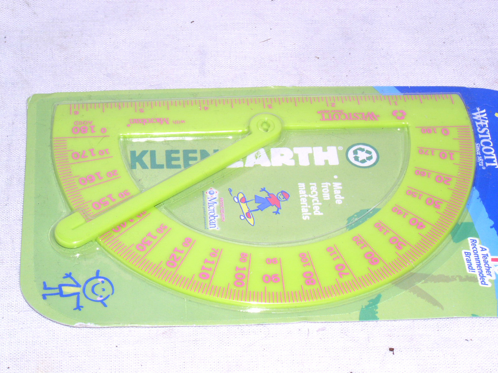 SEALED LIME GREEN+PINK WESTCOTT KLEEN EARTH PLASTIC PROTRACTOR RULER ...