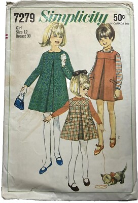 7279 Simplicity Pattern 1967 Child/Girls Dress or Jumper •Square Neck ...