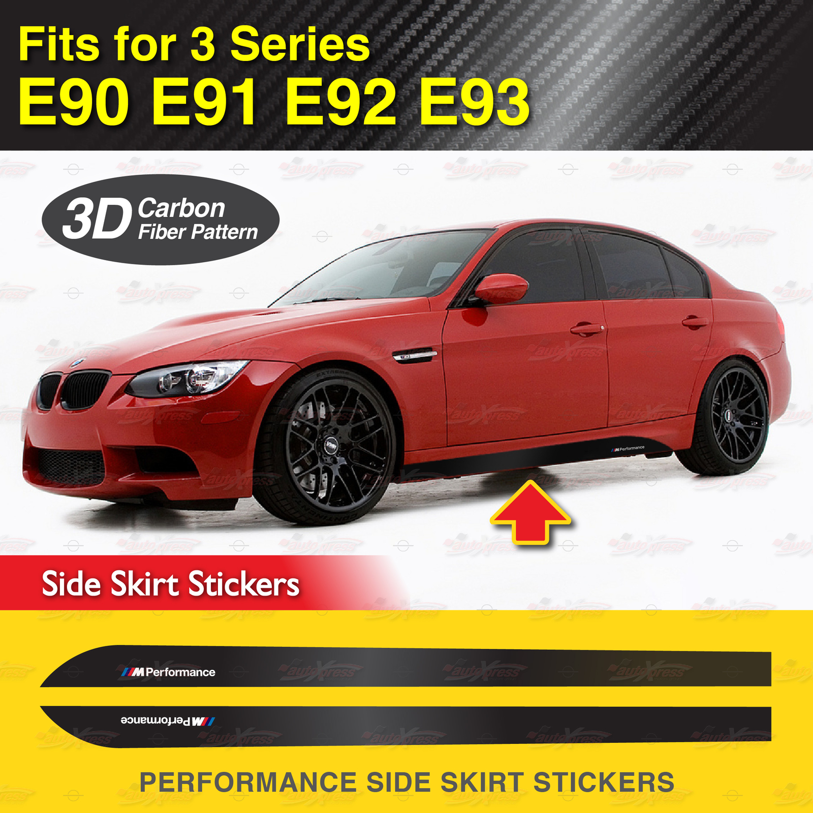 Performance Side Stickers 3D CARBON PATTERN Vinyl for BMW E90 E91 E92 ...