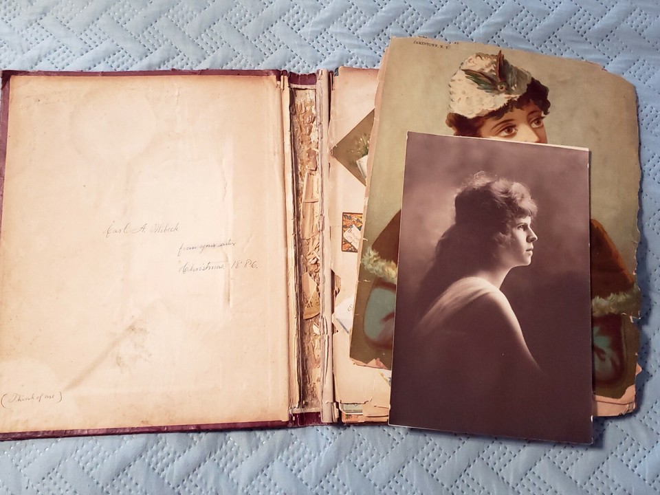 Antique Victorian Scrapbook Album 346 CLARK Trade Cards Die Cuts ...