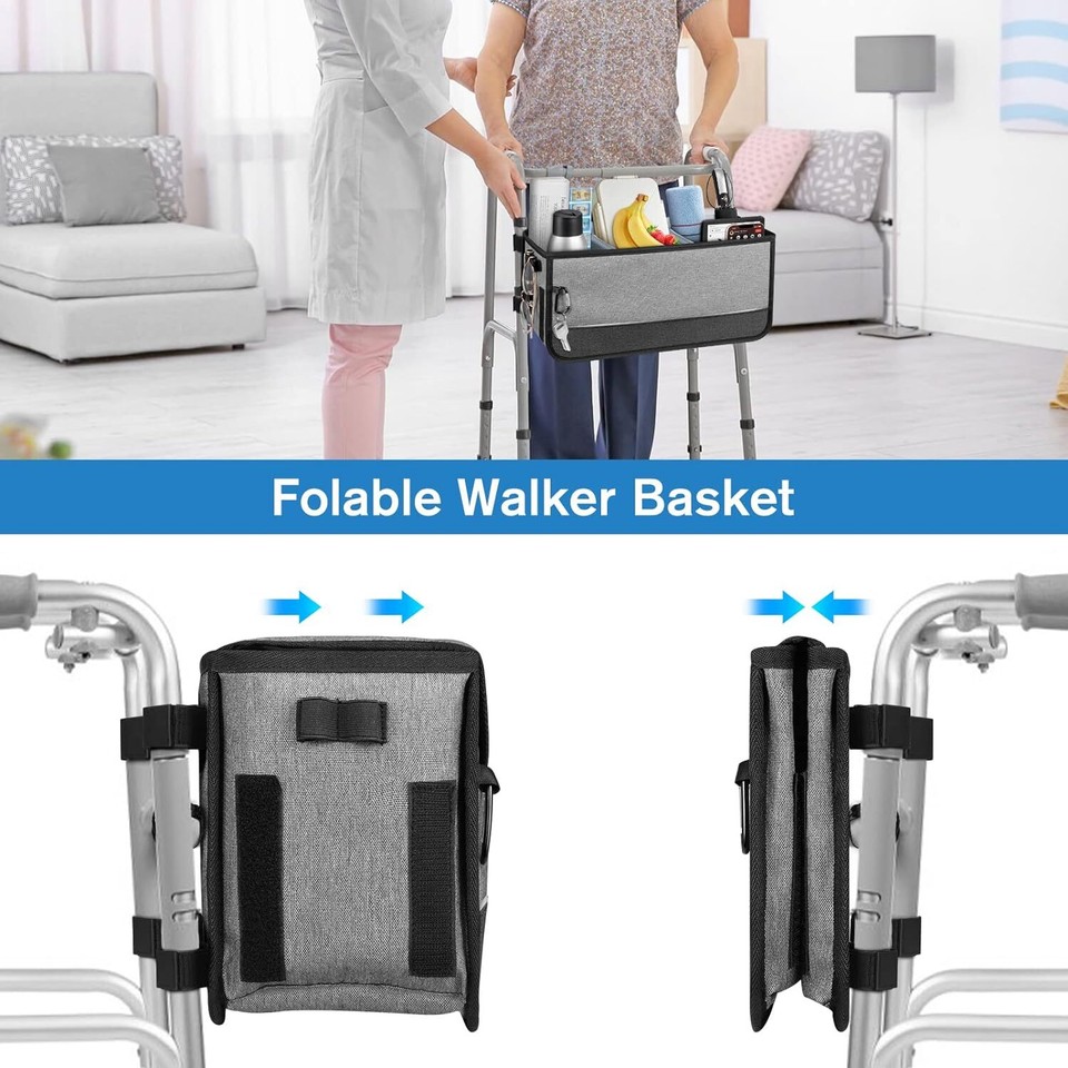 Large Walker Basket for Folding Walkers Foldable Walker Storage Bag for ...