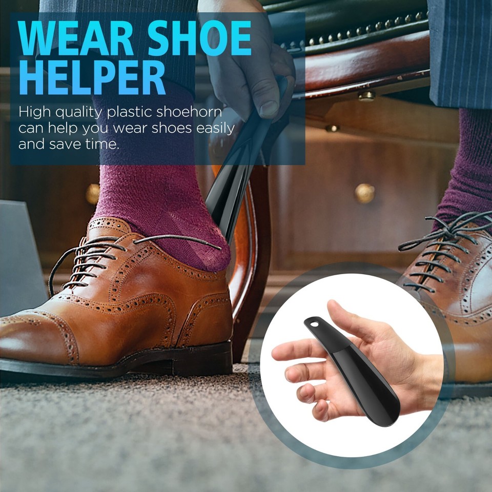 Black Plastic Shoe String Shoe Horn 16cm Lightweight Prevent Damage ...