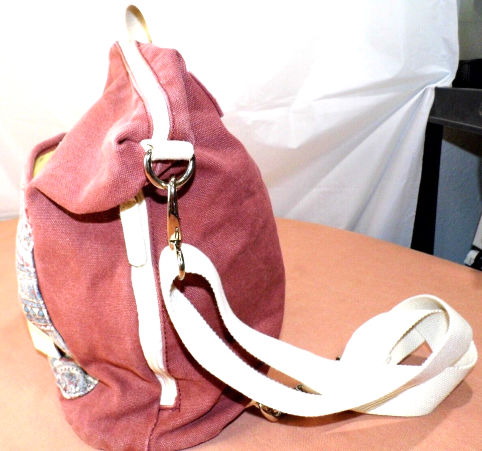 Womens Cotton Canvas Backpack-Maroon Bag Book Bag. 5 Pockets-3 w ...