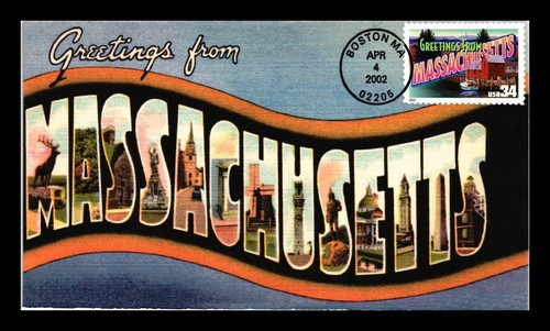 US COVER MASSACHUSETTS GREETINGS FROM AMERICA FDC HAND MADE S&T LIMITED ...
