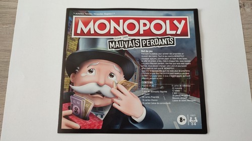 Notice règle du jeu pièce détachée jeu Monopoly mauvais perdants Hasbro ...