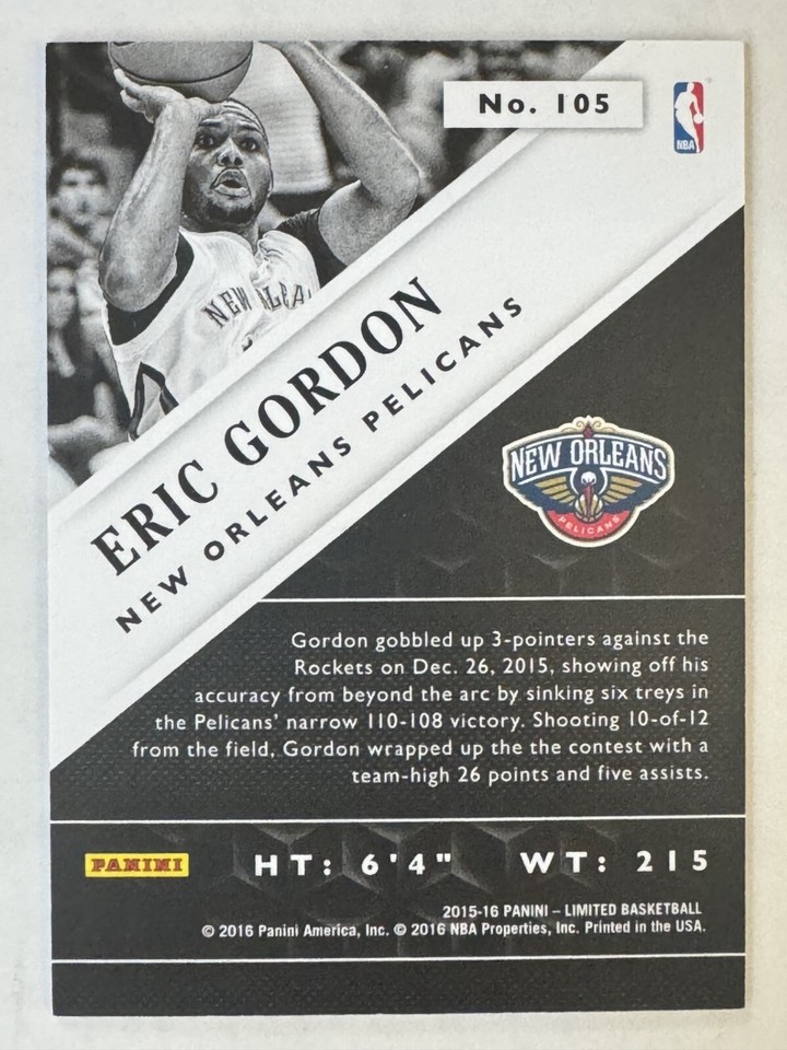 2015-16 Limited SILVER SPOTLIGHT 21/49 Eric Gordon #105 -RARE- Pelicans ...