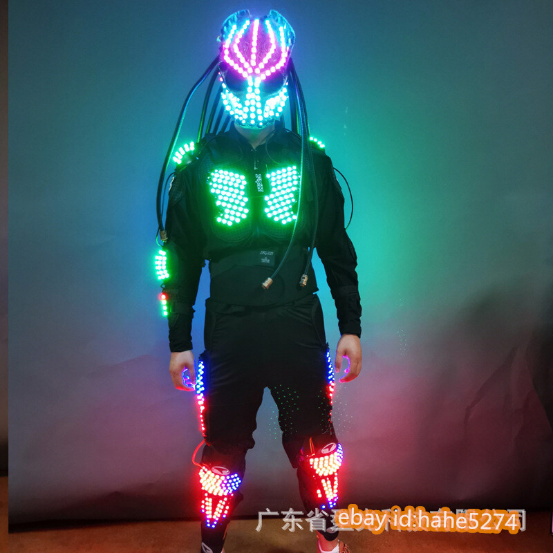 Predator LED RGB Costume Robots Suit DJ Party Show Light Glow Full Set ...