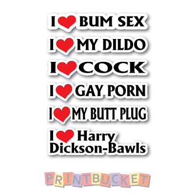 Prank stickers 6 pack 180mm quality vinyl water & fade proof rude funny ...