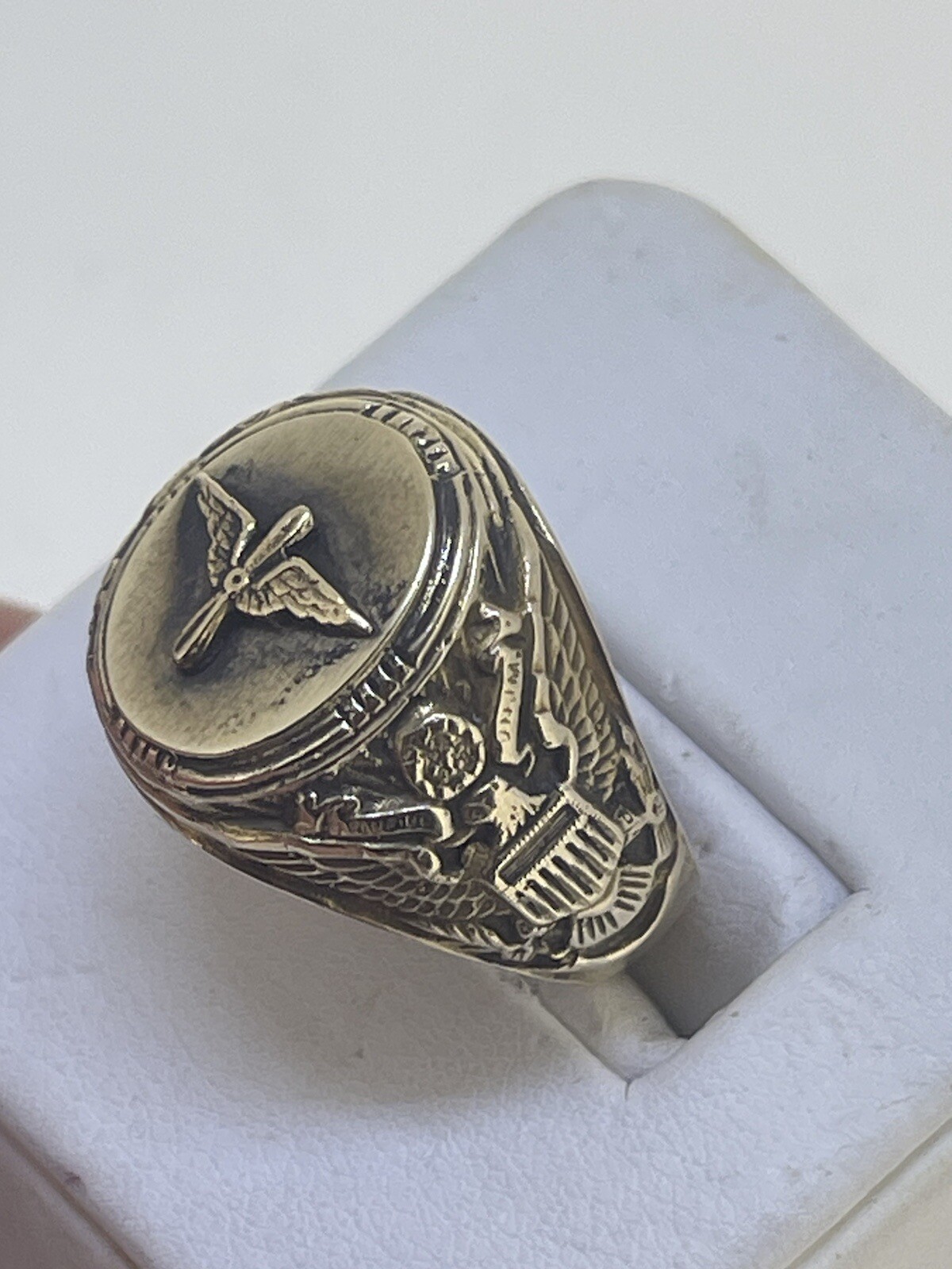 Antique 10k Gold AVIATION PILOTS WINGS WW2 USA AIR FORCE MENS RING SIZE ...