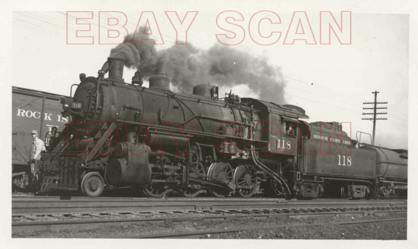8F369 RP 1949 MOPAC MISSOURI PACIFIC RAILROAD 2-8-0 ENGINE #118 DODSON ...