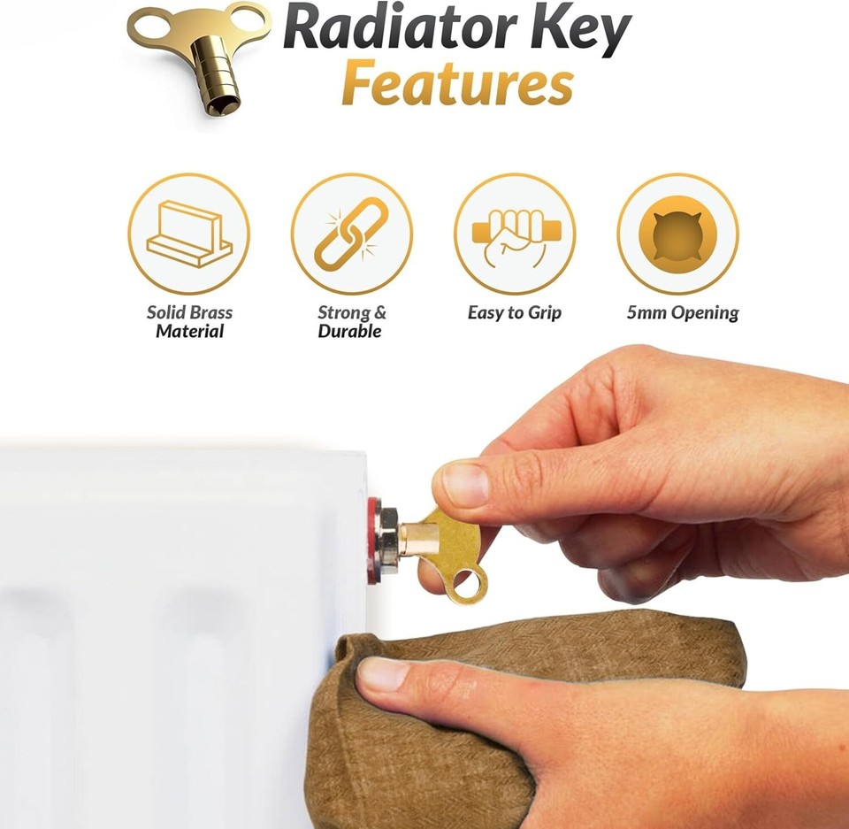 2 X SOLID BRASS RADIATOR BLEED AIR LOCK KEY KEYS PLUMBING EASY GRIP ...