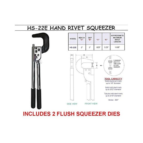 Hand Rivet Squeezer, 2" Reach, 2" Gap, Versatile Rivet Setting Tool, 2 ...