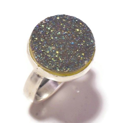 Titanium Druzy Round Gemstone Silver Overlay Handmade Statement Druzy ...