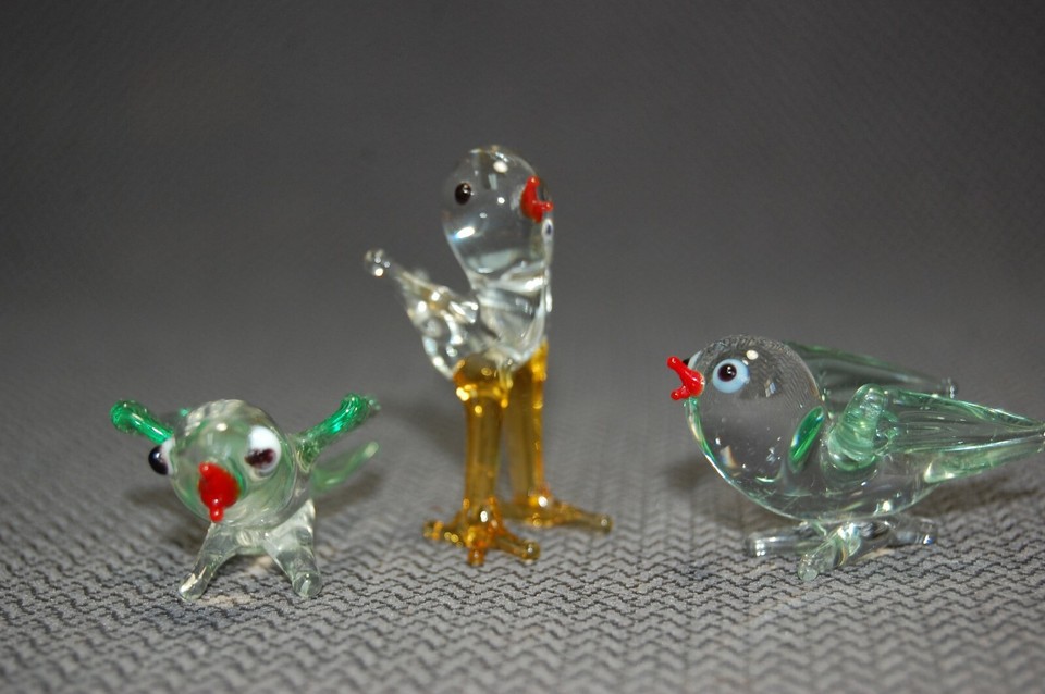 3PC Hand Blown Glass Bird Miniature Figurines | eBay