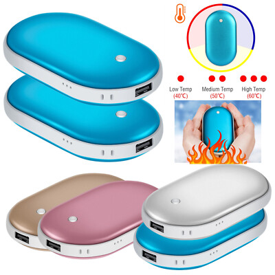 1~2Pack Hand Warmers Rechargeable USB Power Bank Electric Pocket Heater ...