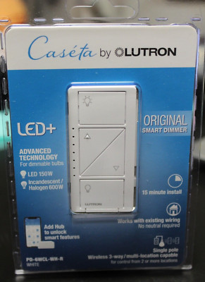 Lutron Caseta LED+ Smart Dimmer PD-6WCL-WH-R in White **New/Sealed** | eBay