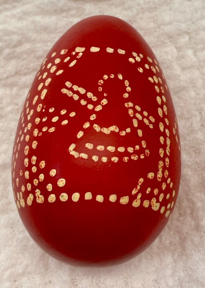 Vintage Unique Hungarian Hand Painted Dot Angel Red & White Wooden Egg ...