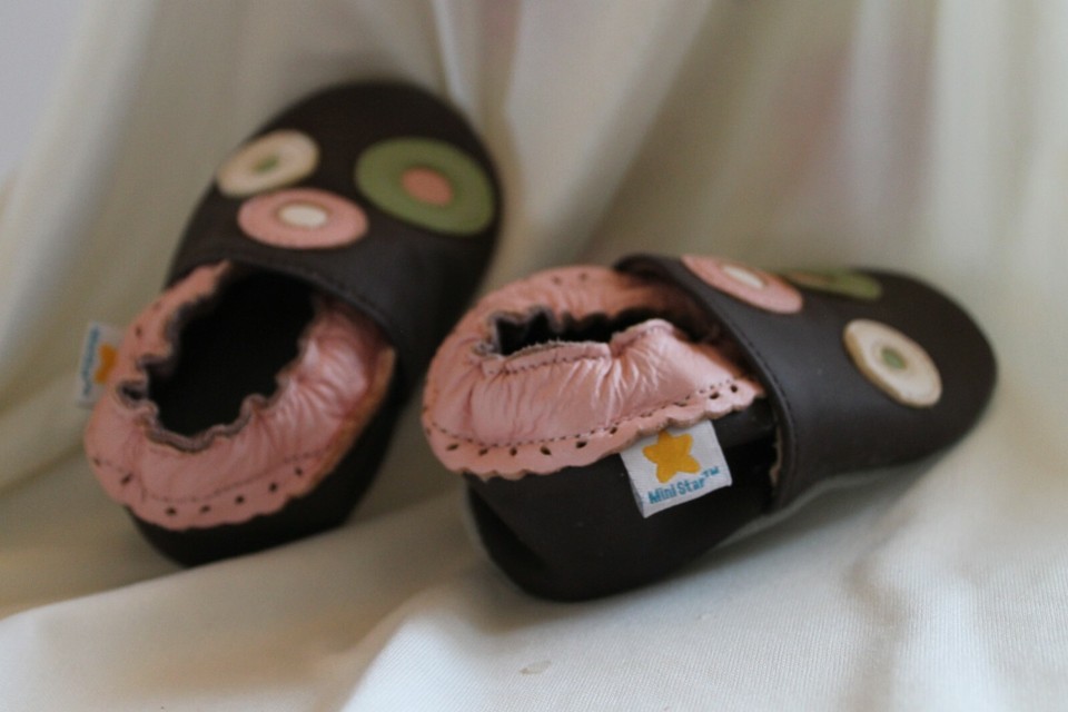 Mini Stars Baby Shoes Leather Sole Sz 0-6 M Brown Pink Green Boho Chic ...