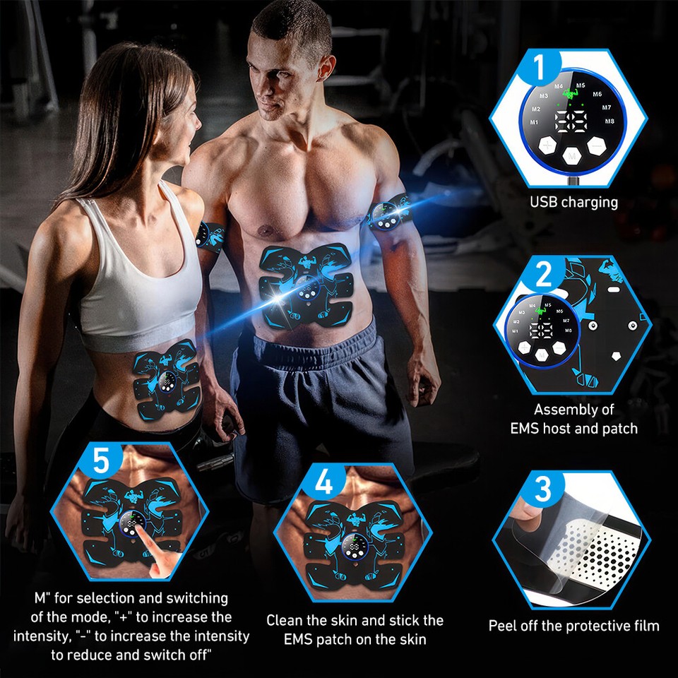 Muscle Stimulator EMS Ab Trainer Tens 29 Level 8 Modes Stimulater Abs ...