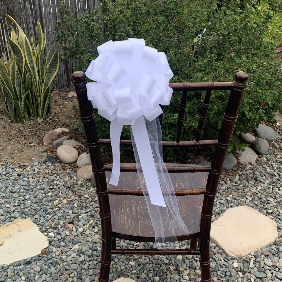 White Wedding Pull Bows with Tulle Tails - 8" Wide, Set of 6, Easter ...