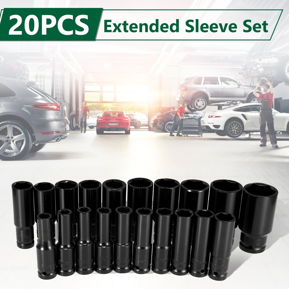 20PCS 1/2Inch Impact Sockets Set Drive Metric 8mm-32mm Deep 6-Point Set ...
