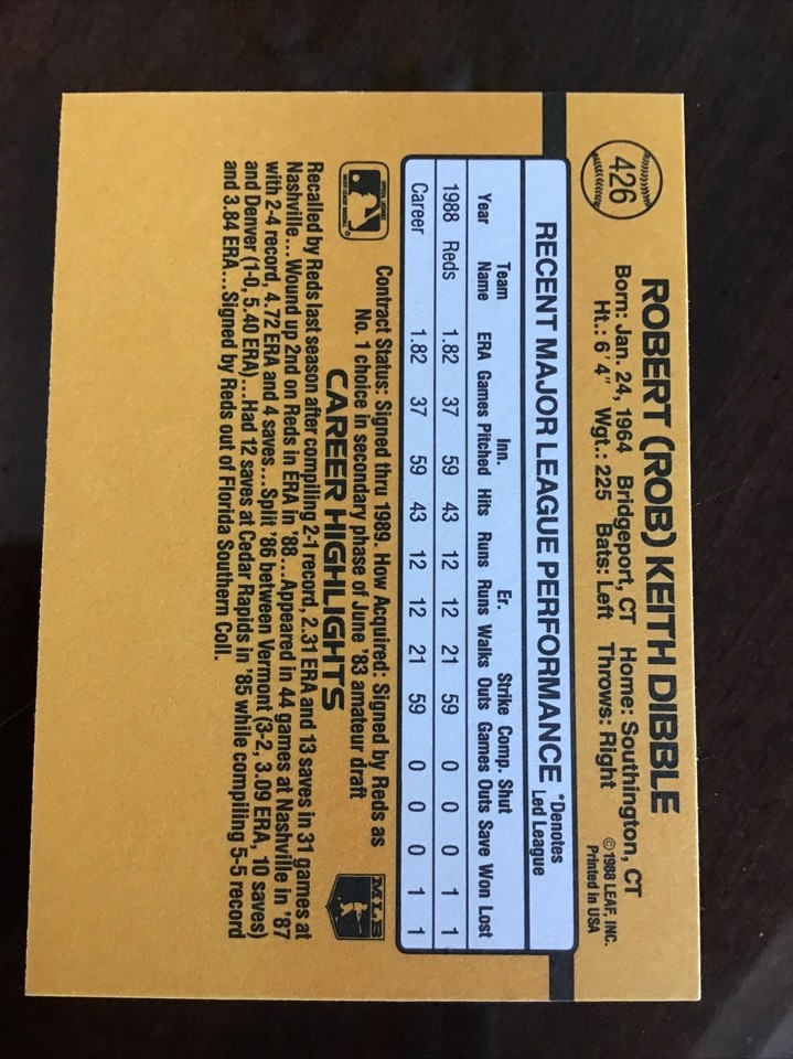 1989 Donruss Rob Dibble Rookie Card #426 Combined Shipping BB373 | eBay