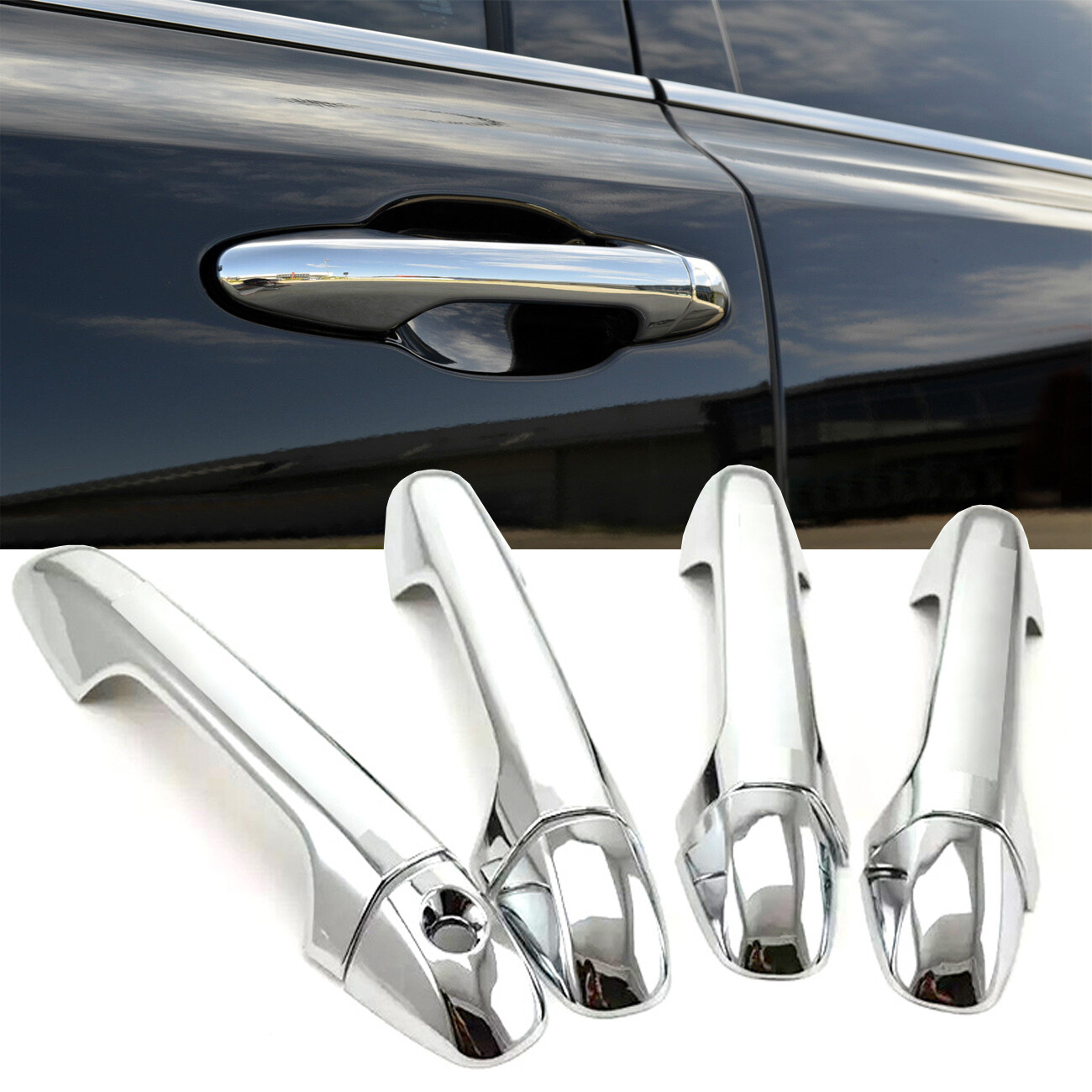 Door Handle Plastic Cover Gloss Chrome Silver 1 Keyholes Fits 14-19 ...