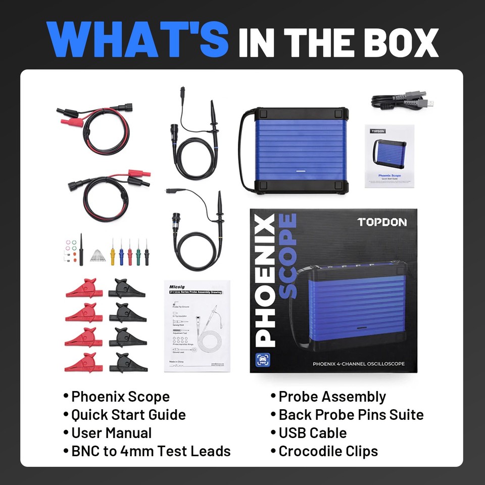 TOPDON Phoenix 4-Channel Automotive Oscilloscope 100MHz CAN LIN Signal ...