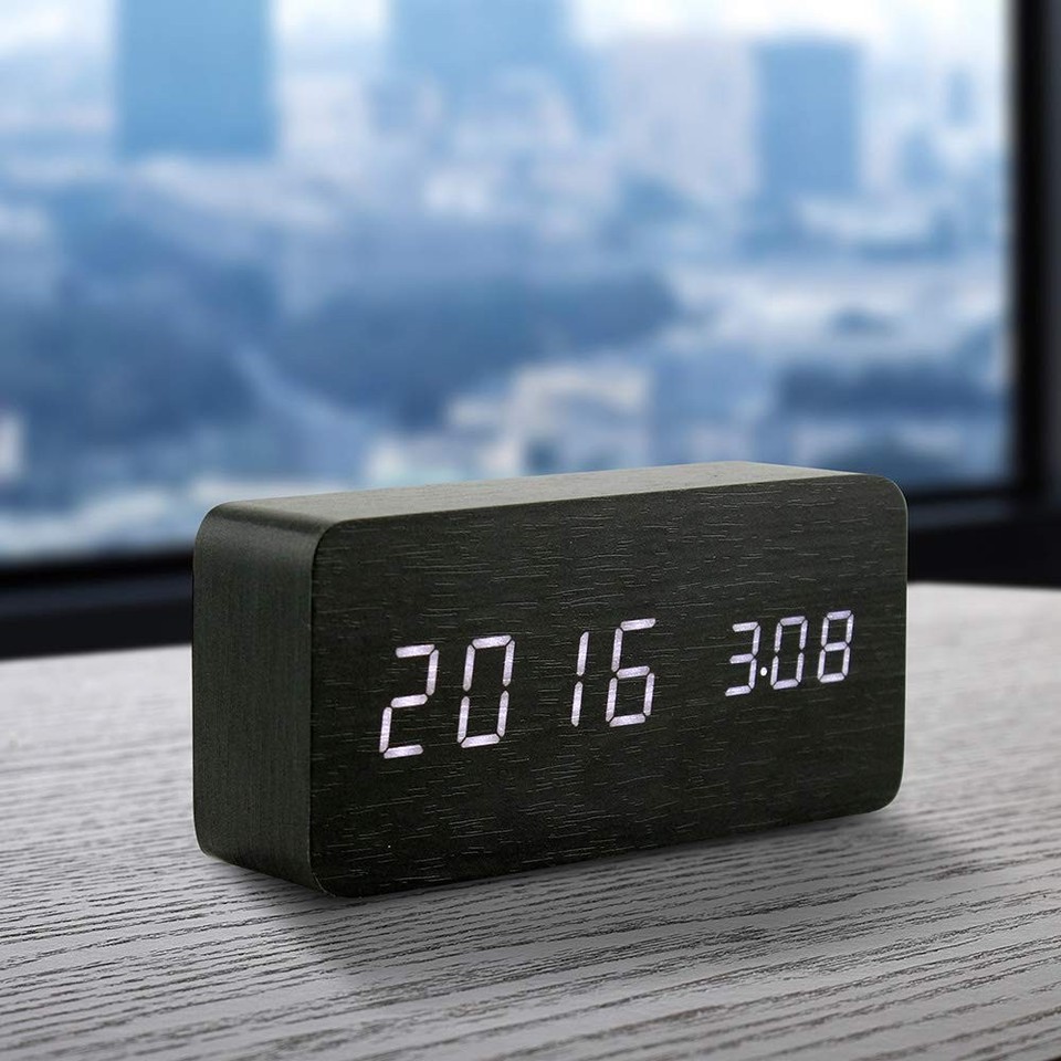 Wooden Digital Alarm Clock, Multi-Function Alarm Clock, Light Alarm ...