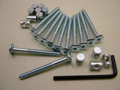 Bed / cot bolts 12 sets of M6 x 60mm bolt, allen key & 14mm barrel nut ...