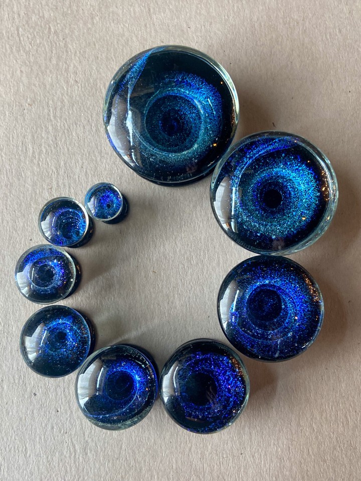 PAIR Blue Vortex Swirl Design Pyrex Glass Plugs Gauges Body Jewelry | eBay