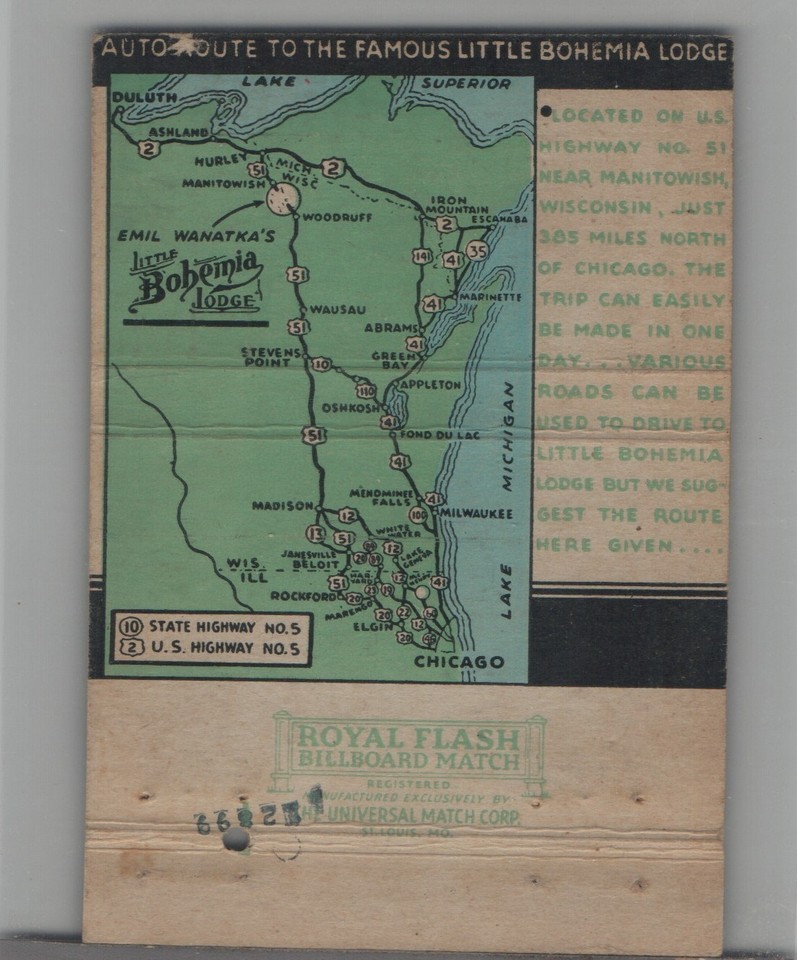 Matchbook Cover Restaurant Emil Wanatka's Bohemia Lodge Manitowish, WI ...