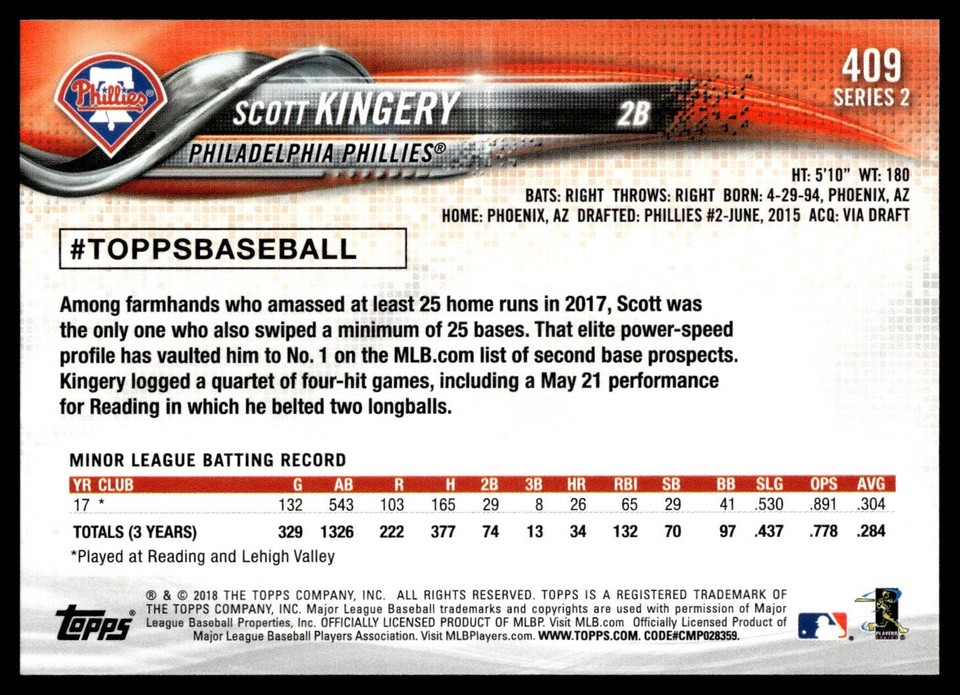 2018 Topps - Scott Kingery #409 (RC) Phillies All Star Game Stamp SP | eBay