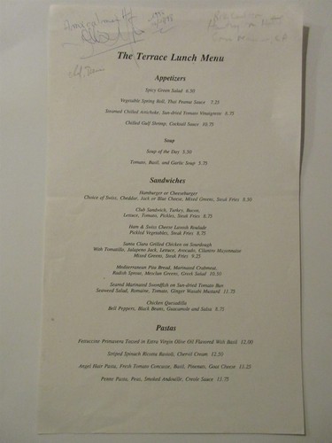 Ritz Carlton Huntington Hotel Terrance Lunch vintage Menu 1998 CA ...