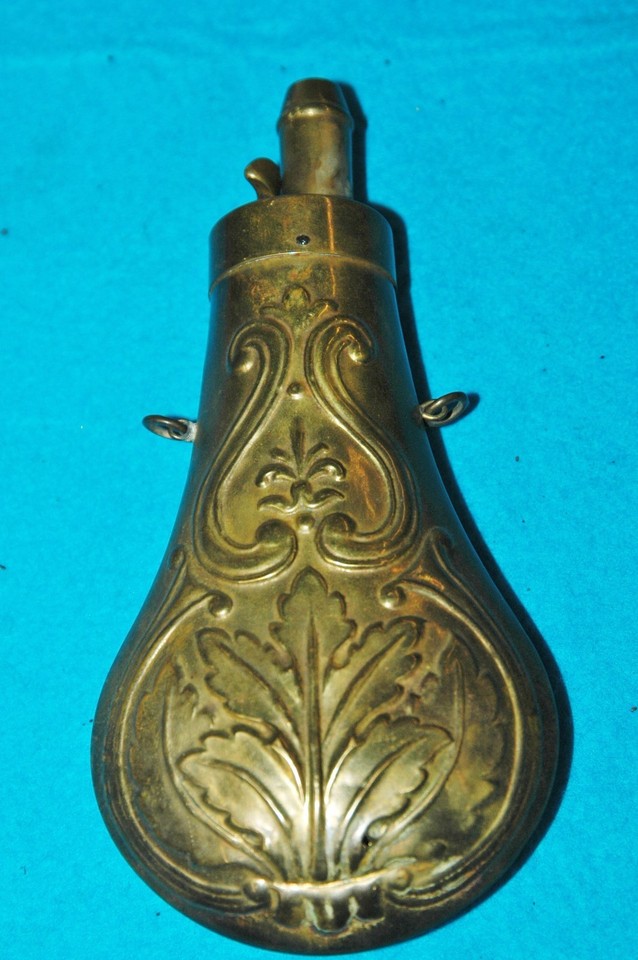 Antique 6.5 " Brass Powder Flask, Floral design, brass spout | eBay