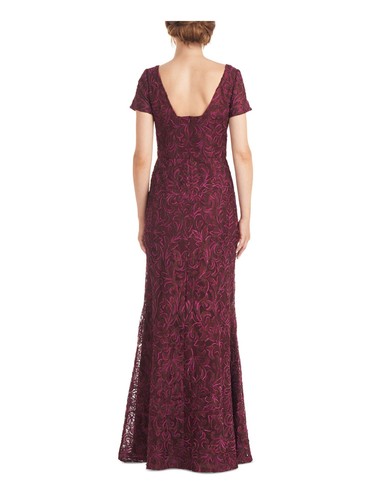 JS COLLECTION Womens Burgundy Short Sleeve Full-Length Formal Gown ...